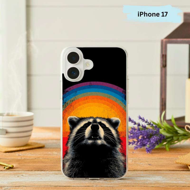 Meme Raccoon Rainbow Fade Retro Phone Case iPhone - Raccsy