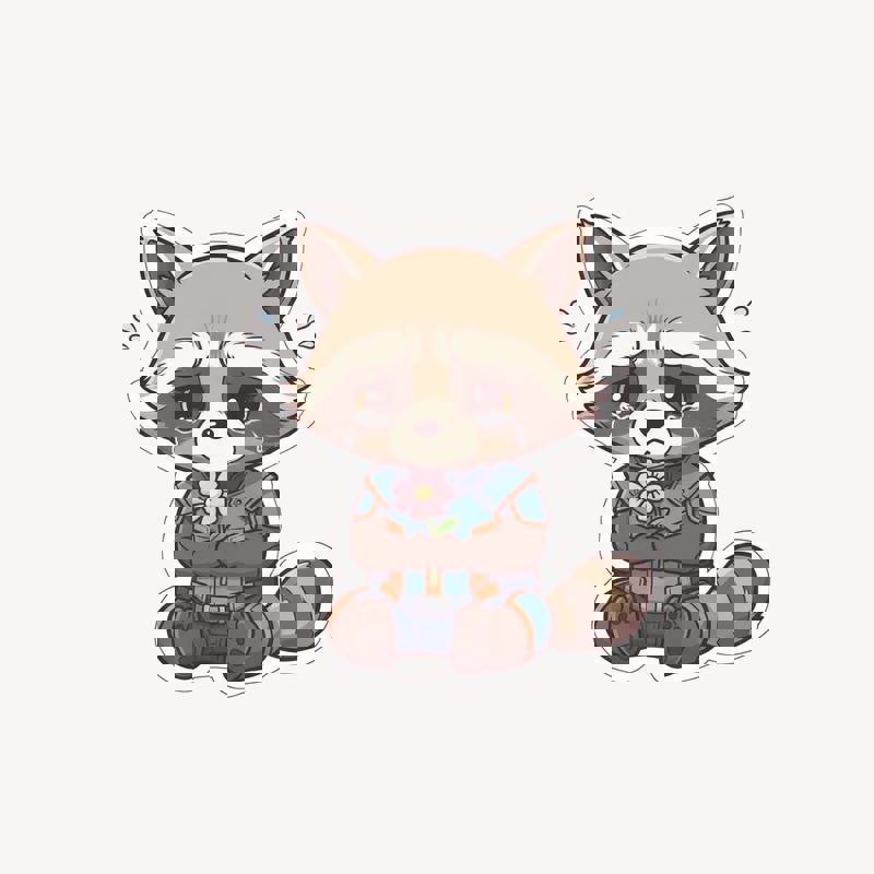 Kawaii Sad Raccoon Baby Sticker - Raccsy