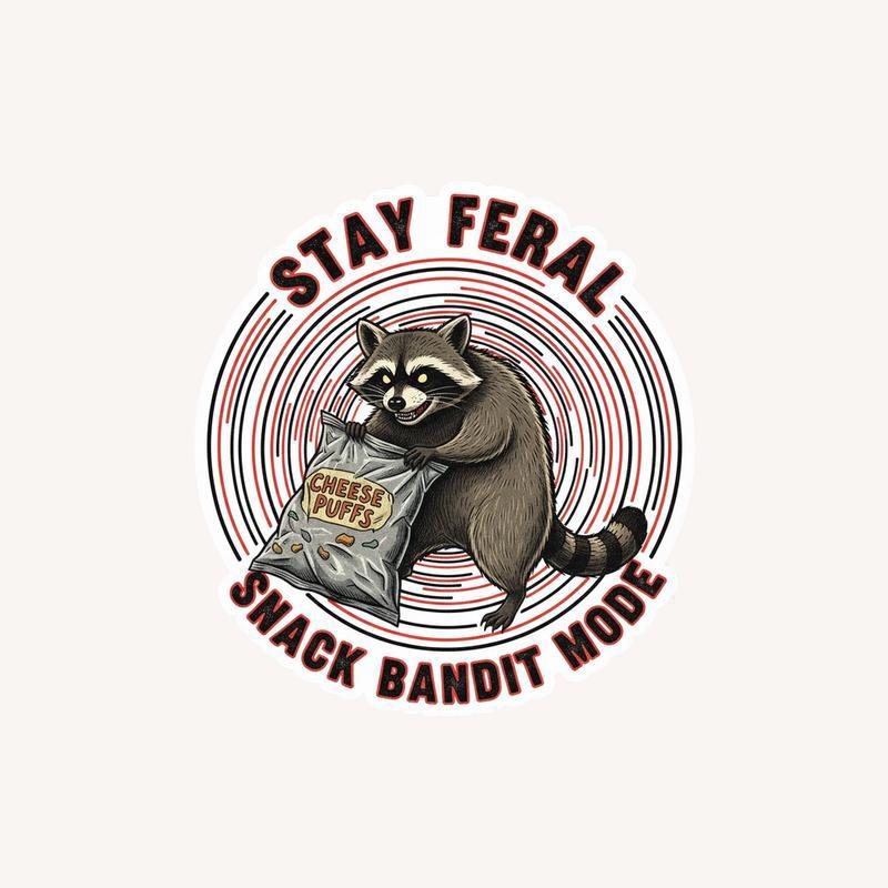 Kawaii Stay Feral Raccoon Snack Bandit Mode Sticker - Raccsy