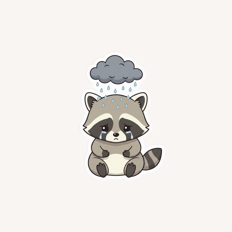 Sad Raccoon Rain Cloud Sticker - Raccsy