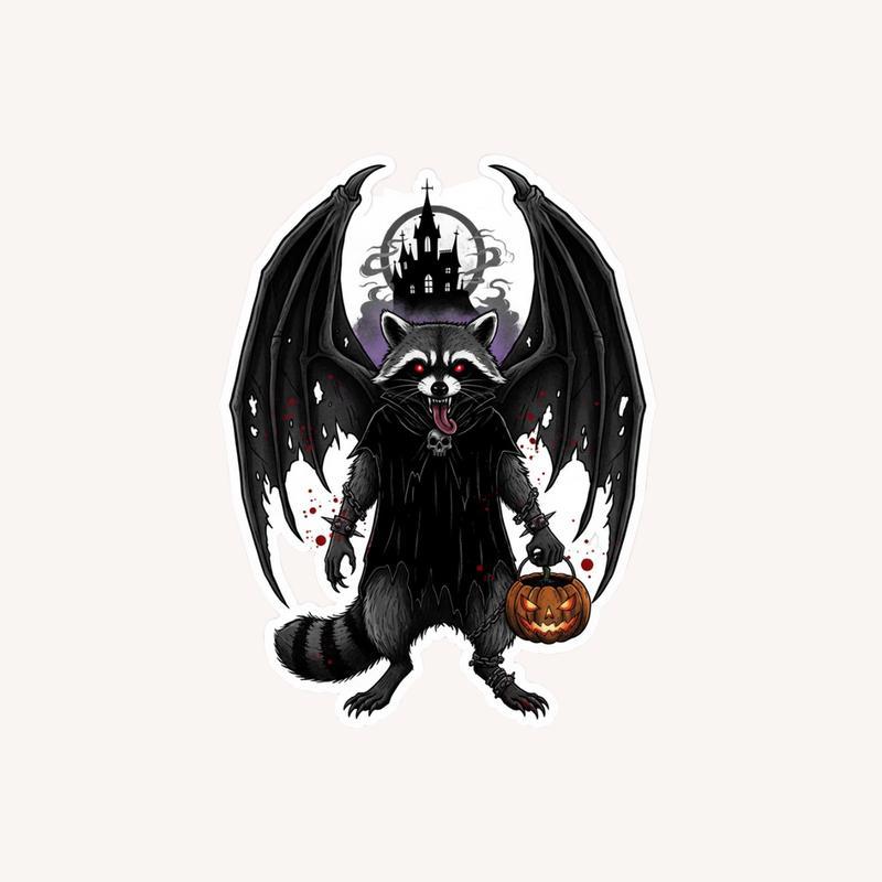 Unhinged and Feral Raccoon Gothic Halloween Sticker - Raccsy